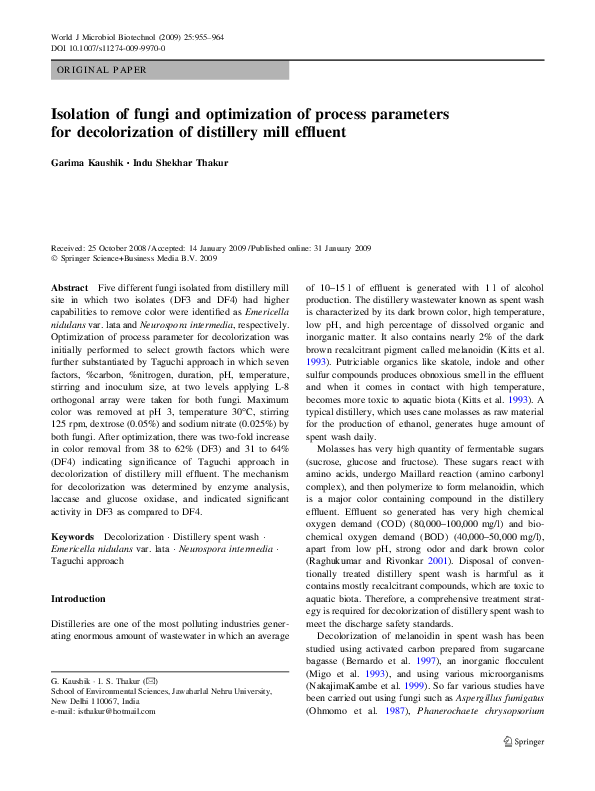 (PDF) Isolation of fungi and optimization of process parameters for ...