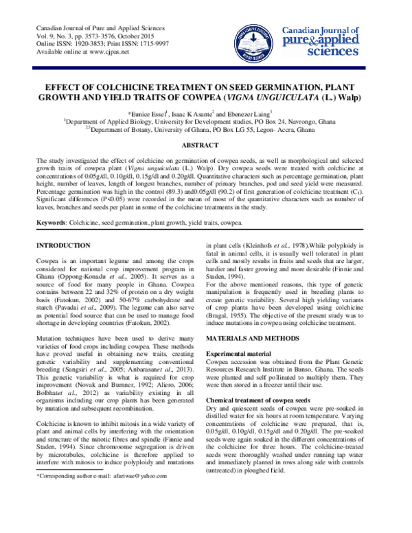 (PDF) Effect of colchicine treatment on seed germination, plant growth ...