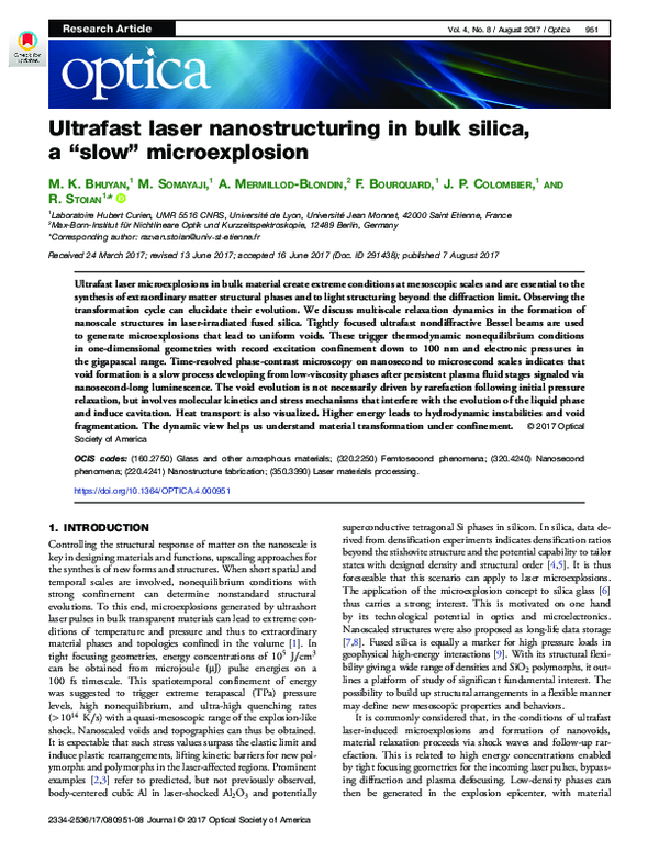 (PDF) Ultrafast Laser Microexplosions in Silica