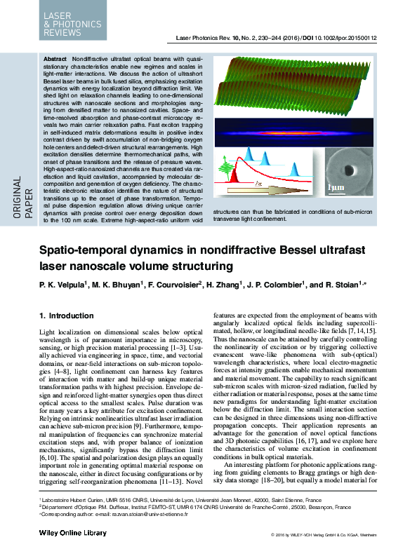 (PDF) Spatio-temporal dynamics in nondiffractive Bessel ultrafast laser nanoscale volume structuring