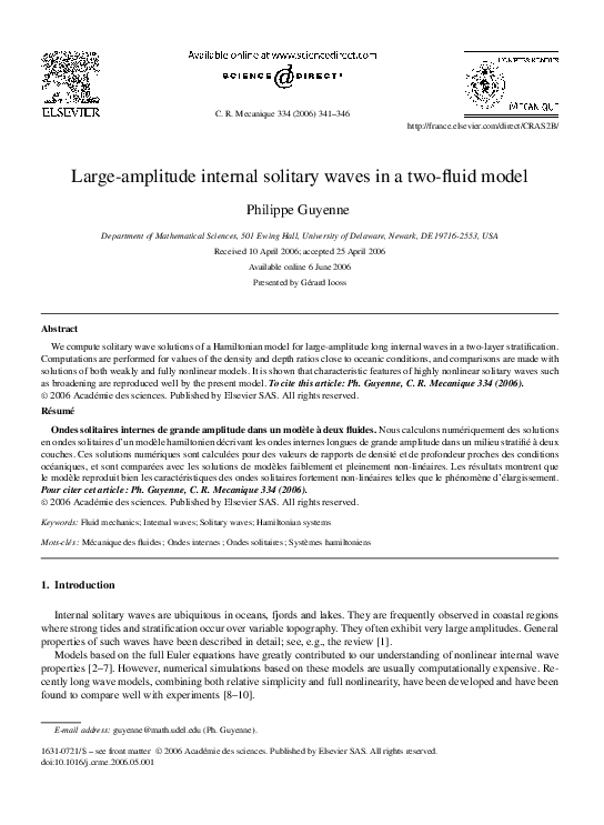 (PDF) Large-amplitude internal solitary waves in a two-fluid model