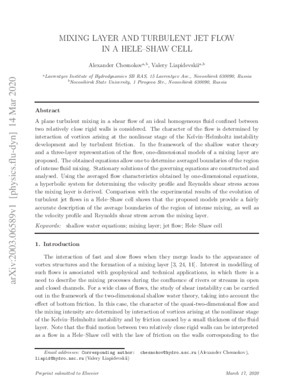 (PDF) Mixing layer and turbulent jet flow in a Hele–Shaw cell