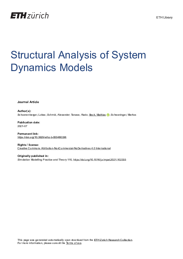 (PDF) Structural Analysis of System Dynamics Models
