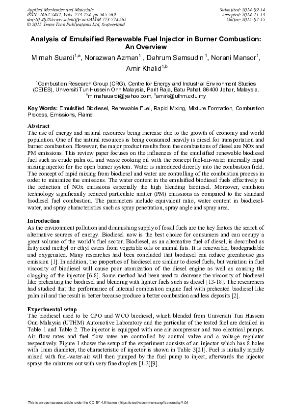 (PDF) Analysis of Emulsified Renewable Fuel Injector in Burner ...