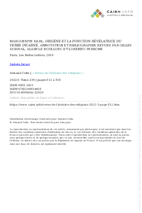 (PDF) M.Harl, Origène et la fonction révélatrice du Verbe incarné ...