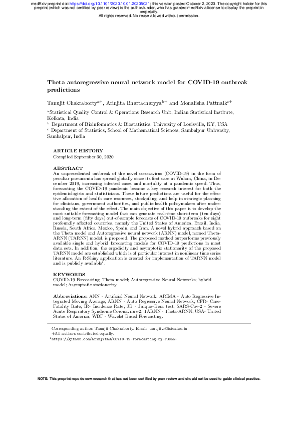 Theta autoregressive neural network model for COVID-19 outbreak predictions