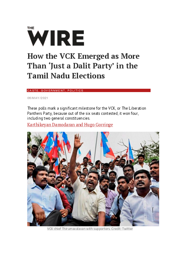 (PDF) How the VCK Emerged as More Than 'Just a Dalit Party' in the ...