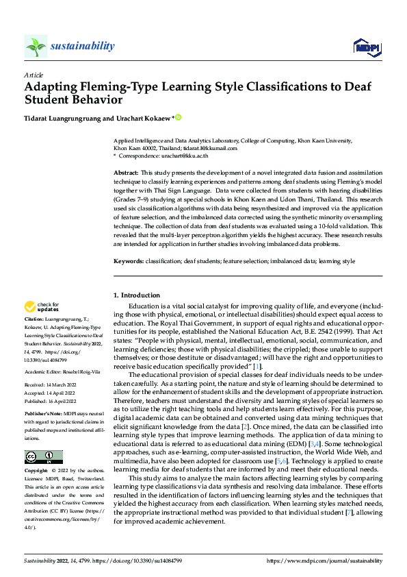 (PDF) Adapting Fleming-Type Learning Style Classifications to Deaf Student Behavior