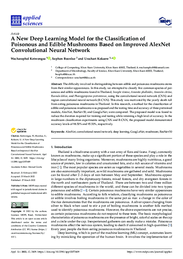 (PDF) A New Deep Learning Model for the Classification of Poisonous and Edible Mushrooms Based ...
