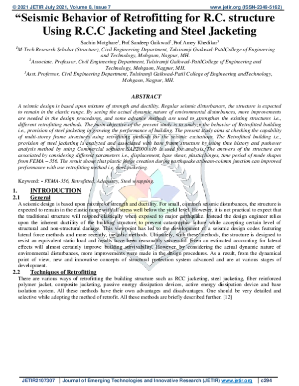 (PDF) “Seismic Behavior of Retrofitting for R.C. structure Using R.C.C ...