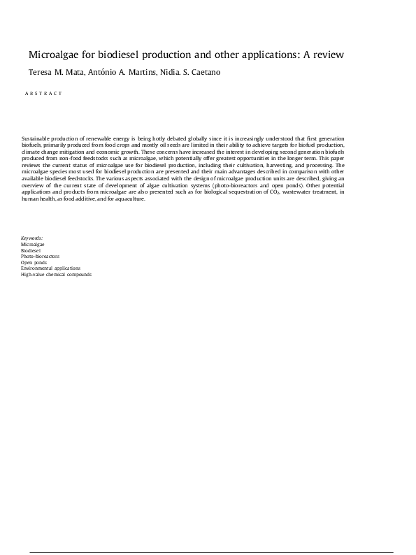 (PDF) Microalgae for biodiesel production and other applications: A review