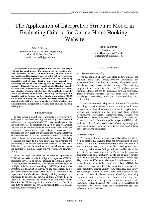 Pdf The Application Of Interpretive Structure Model In Evaluating Criteria For Online Hotel