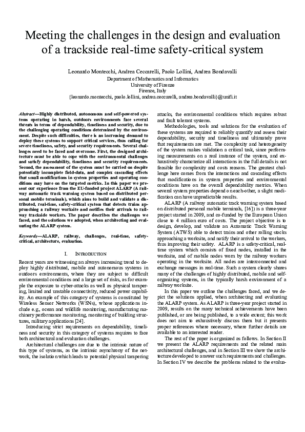 (PDF) Meeting the challenges in the design and evaluation of a trackside real-time safety ...
