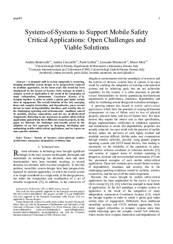 (PDF) System-of-Systems to Support Mobile Safety Critical Applications ...