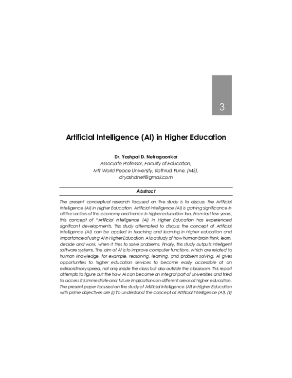 (PDF) Artificial Intelligence (AI) in Higher Education