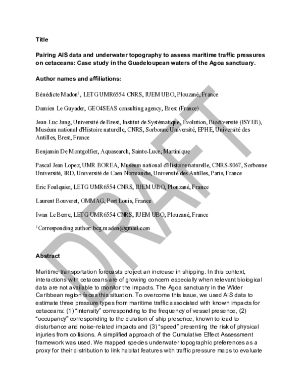 Pdf Pairing Ais Data And Underwater Topography To Assess Maritime Traffic Pressures On