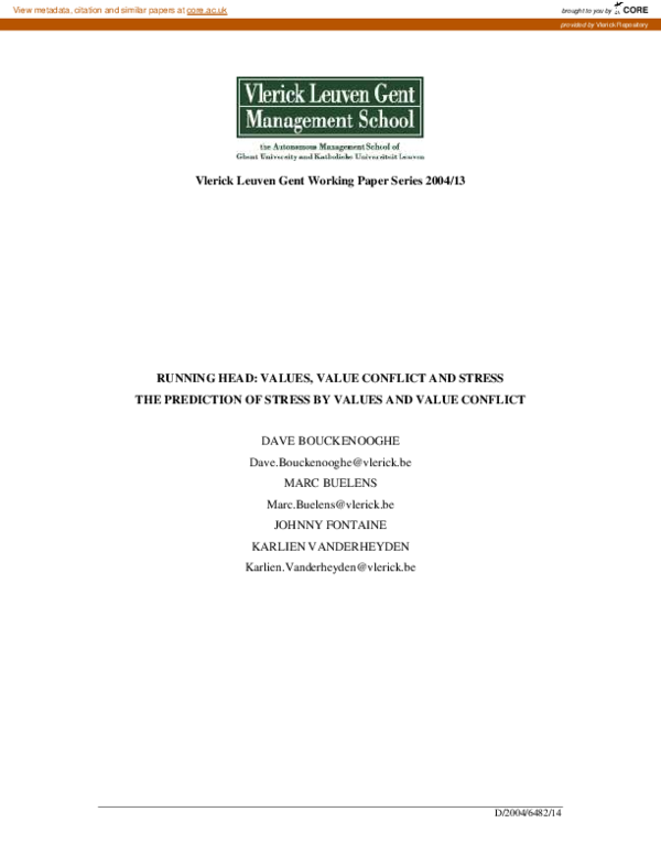 (PDF) Values, value conflict and stress the prediction of stress by ...