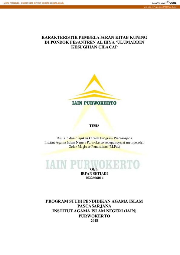 (PDF) Karakteristik Pembelajaran Kitab Kuning DI Pondok Pesantren Al-Ihya ‘Ulumaddin Kesugihan ...