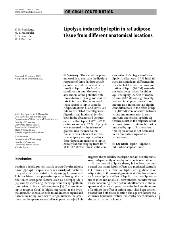 (PDF) Lipolysis induced by leptin in rat adipose tissue from different ...