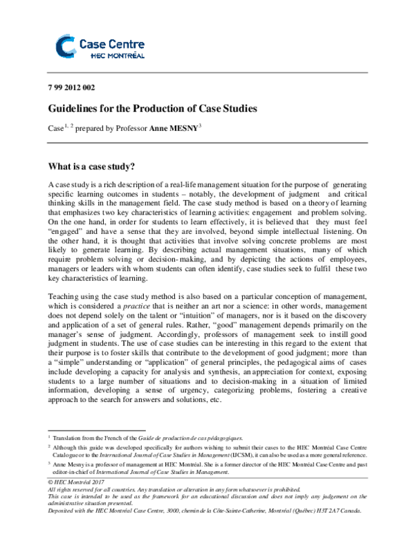 (PDF) Guidelines for the Production of Case Studies