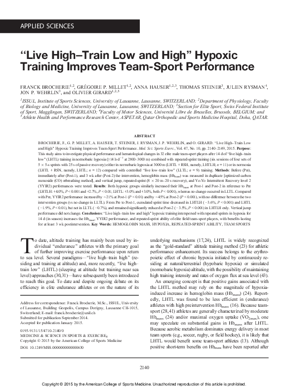 (PDF) “Live High–Train Low and High” Hypoxic Training Improves Team ...
