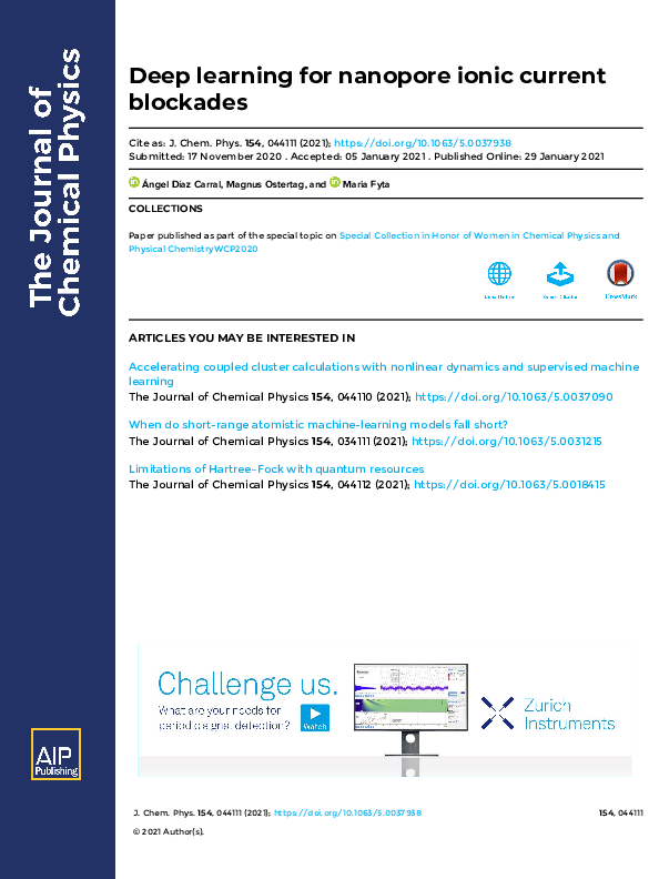 (PDF) Deep learning for nanopore ionic current blockades