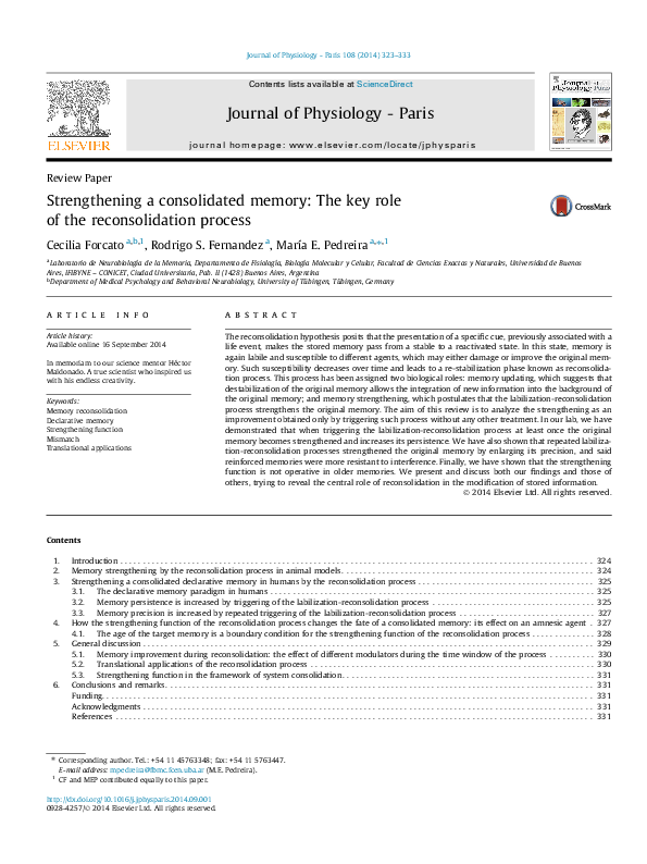 (PDF) Strengthening a consolidated memory: The key role of the ...