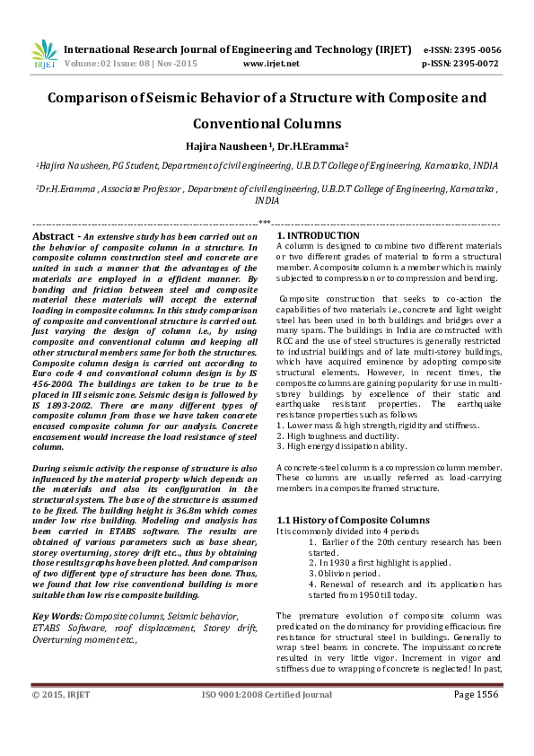 Pdf Comparison Of Seismic Behavior Of A Structure With Composite And Conventional Columns