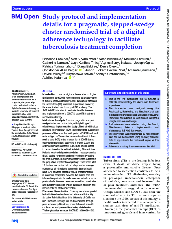(PDF) Study protocol and implementation details for a pragmatic, stepped-wedge cluster ...