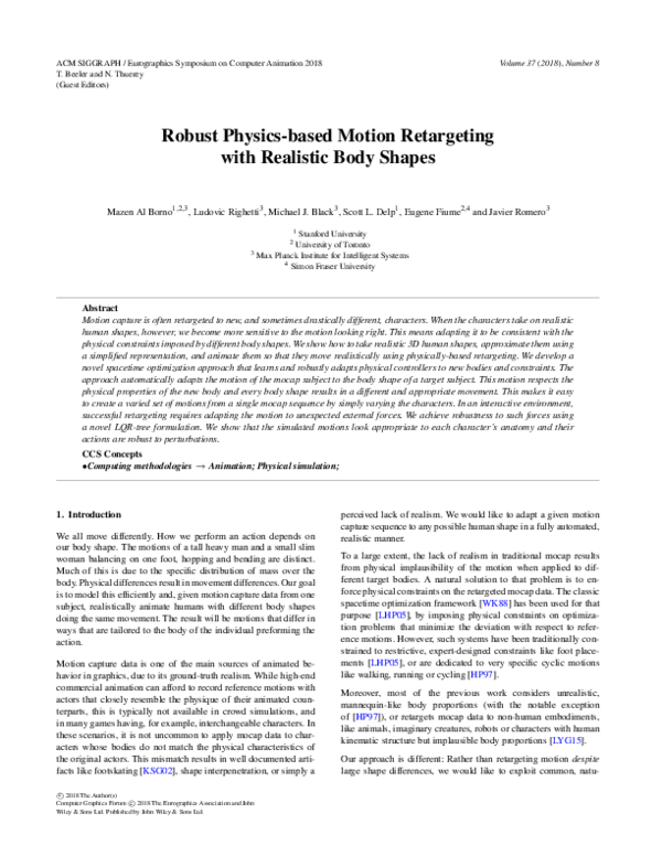 (PDF) Robust Physics-based Motion Retargeting with Realistic Body Shapes