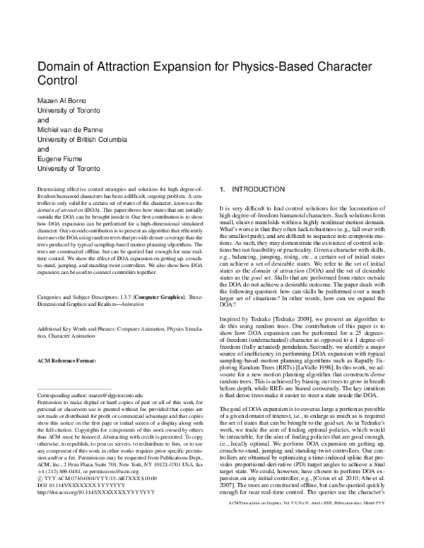 (PDF) Domain of Attraction Expansion for Physics-Based Character Control