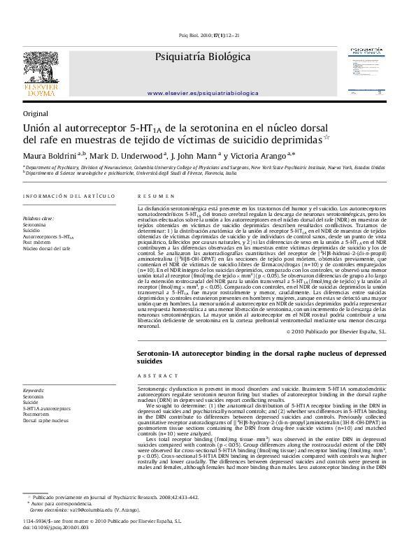 (PDF) Unión al autorreceptor 5-HT1A de la serotonina en el núcleo ...