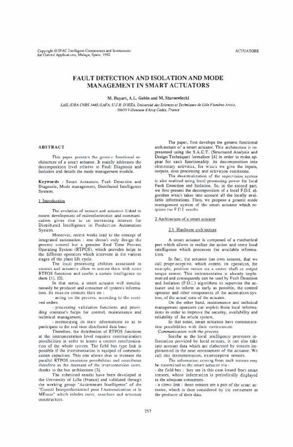 (PDF) Fault Detection and Isolation and Mode Management in Smart Actuators