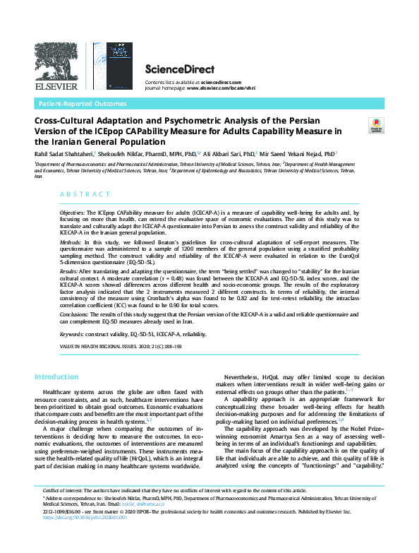 (PDF) Cross-Cultural Adaptation and Psychometric Analysis of the Hindi ...
