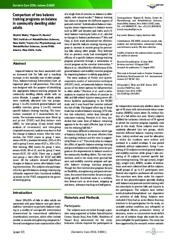 (PDF) Comparison of two balance training programs on balance in ...