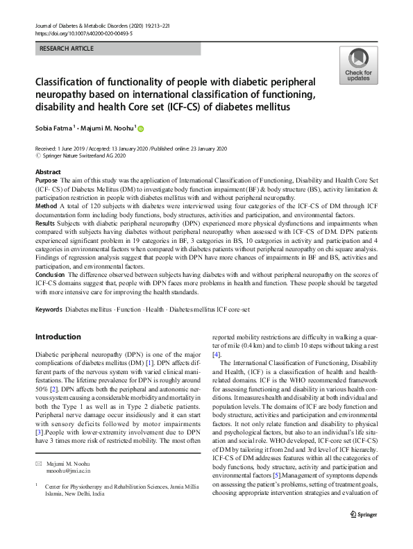 Pdf Classification Of Functionality Of People With Diabetic Peripheral Neuropathy Based On