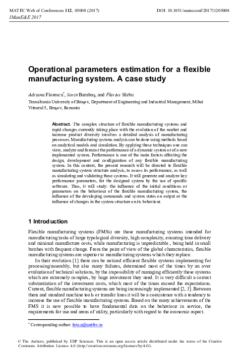 (PDF) Operational parameters estimation for a flexible manufacturing system. A case study
