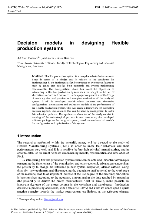 (PDF) Decision models in designing flexible production systems