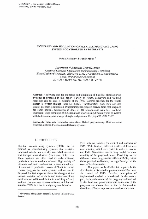 (PDF) Modeling and Simulation of Flexible Manufacturing Systems Controlled by Petri Nets