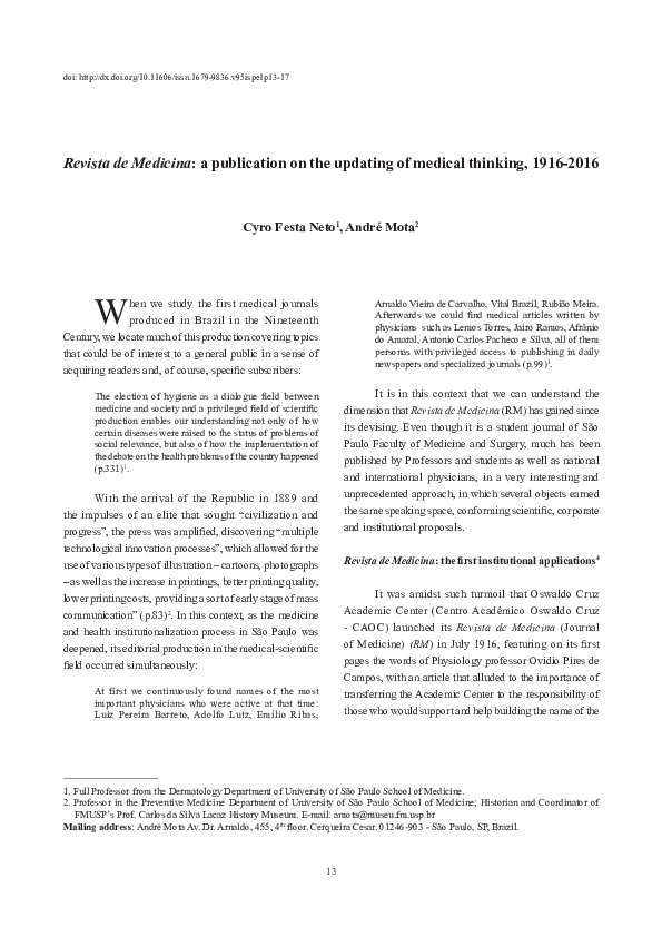 (PDF) Revista de Medicina: a publication on the updating of medical ...