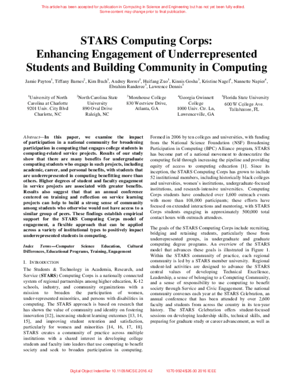 (PDF) STARS computing corps: Enhancing engagement of women and ...