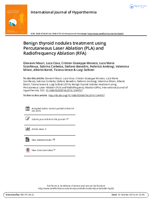 (PDF) Benign thyroid nodules treatment using percutaneous laser ablation (PLA) and ...