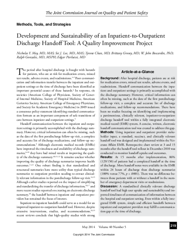 (PDF) Development and Sustainability of an Inpatient-to-Outpatient ...