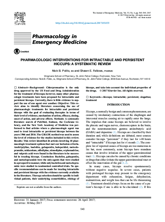 (PDF) Pharmacologic Interventions for Intractable and Persistent ...