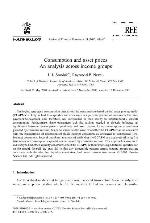 (PDF) Consumption and asset prices | Bert Smoluk - Academia.edu