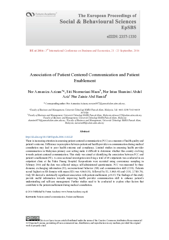 (PDF) Association of Patient Centered Communication and Patient Enablement