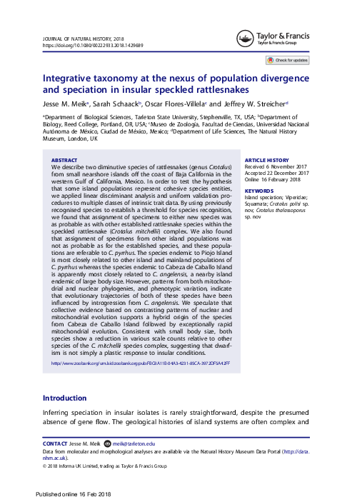 (PDF) Integrative taxonomy at the nexus of population divergence and ...