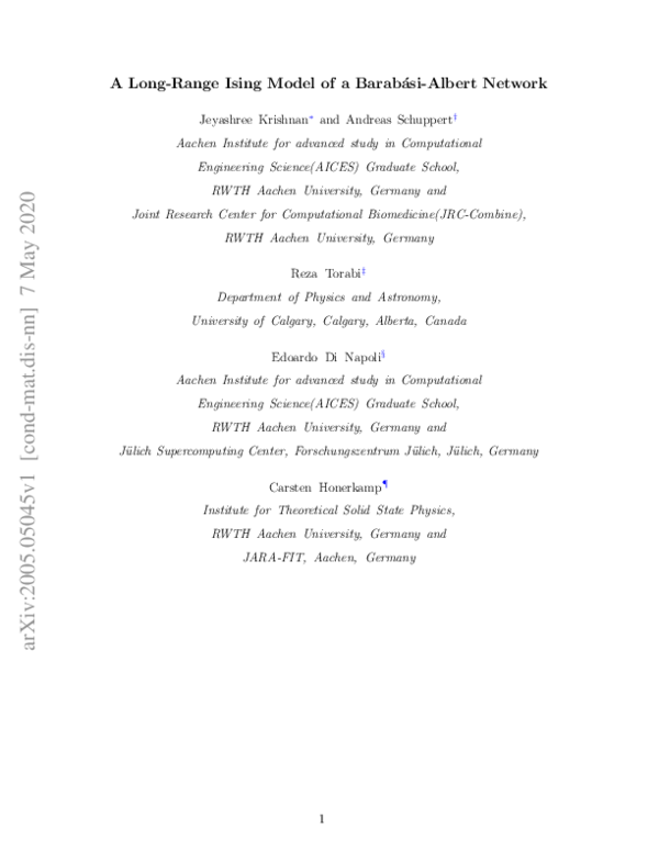 (PDF) A Long-Range Ising Model of a Barab\'asi-Albert Network