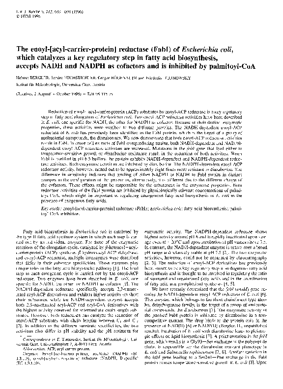 (PDF) The Enoyl-[Acyl-Carrier-Protein] Reductase (FabI) of Escherichia ...