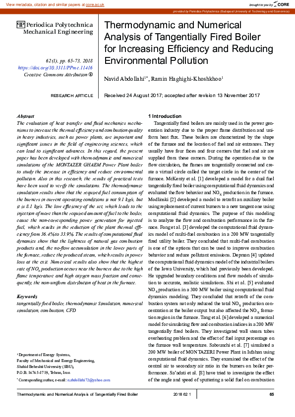 (PDF) Thermodynamic and Numerical Analysis of Tangentially Fired Boiler ...